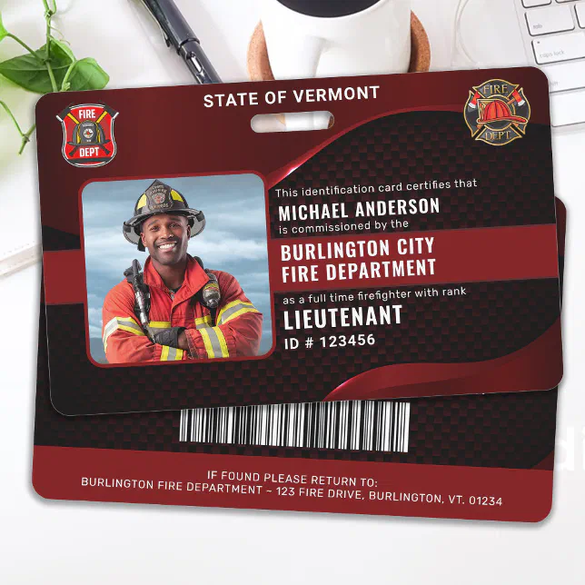 Personalized Firefighter Employee Custom Photo ID Badge | Zazzle