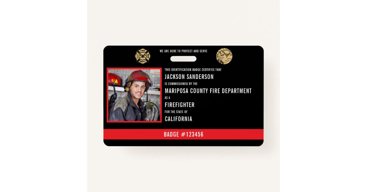 Personalized Firefighter Employee Photo ID Badge | Zazzle