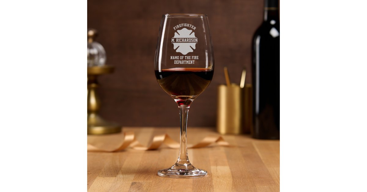 Personalized Firefighter Fire Dept Logo Symbol Wine Glass | Zazzle