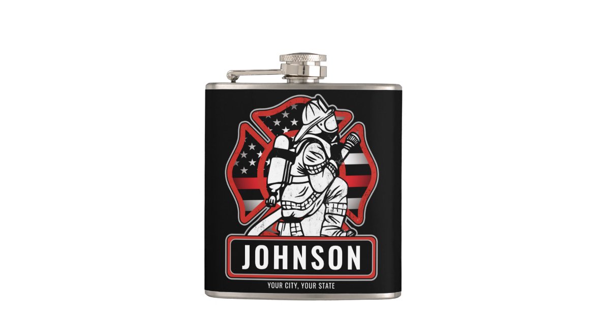 Personalized Firefighter Fire Dept Patriotic Flag Flask | Zazzle