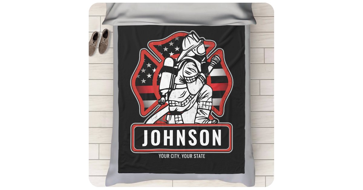Personalized Firefighter Fire Dept Patriotic Flag Fleece Blanket | Zazzle