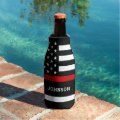 Personalized Firefighter Flag Thin Red Line Bottle Cooler | Zazzle
