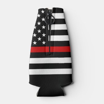 Personalized Firefighter Flag Thin Red Line Bottle Cooler | Zazzle