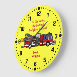 Personalized Firefighter Gift Firetruck Wall Clock | Zazzle