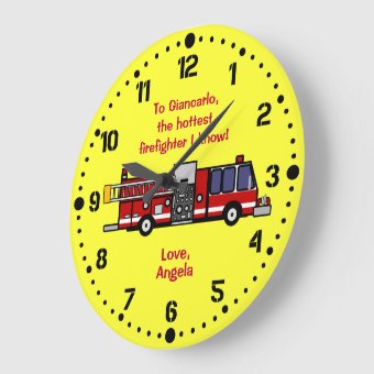 Personalized Firefighter Gift Firetruck Wall Clock | Zazzle