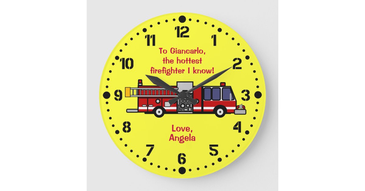 Personalized Firefighter Gift Firetruck Wall Clock | Zazzle