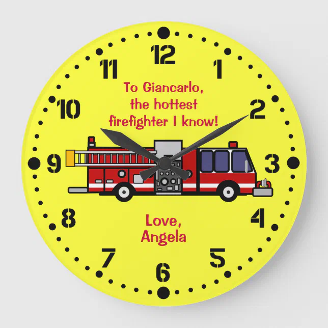Personalized Firefighter Gift Firetruck Wall Clock | Zazzle