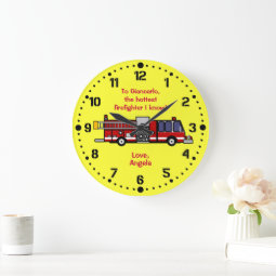 Personalized Firefighter Gift Firetruck Wall Clock | Zazzle