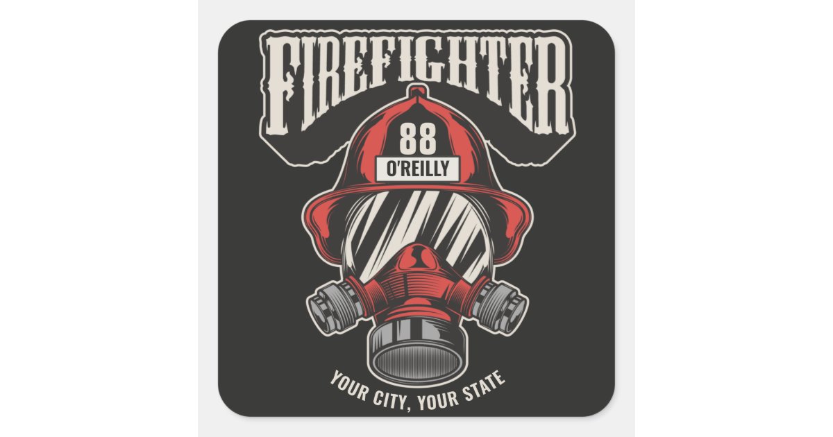 Personalized Firefighter Mask Fire Dept Helmet Square Sticker | Zazzle