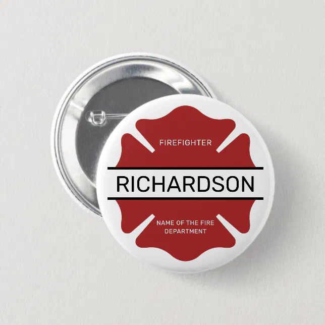 Personalized Firefighter Red Logo Symbol Button | Zazzle