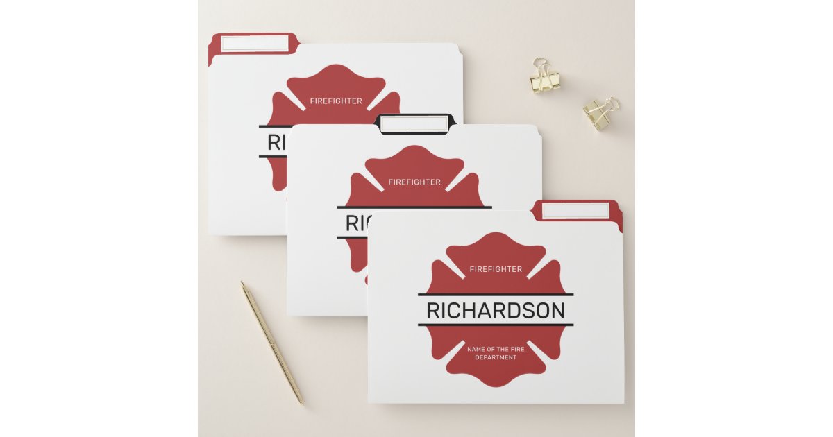 Personalized Firefighter Red Logo Symbol File Folder | Zazzle