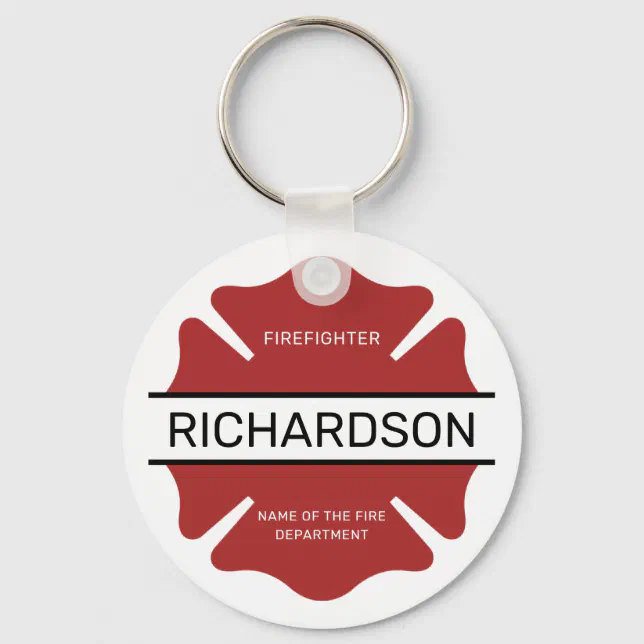 Personalized Firefighter Red Logo Symbol Keychain | Zazzle