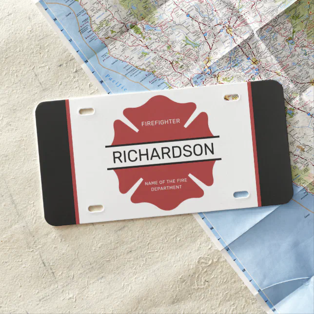 Personalized Firefighter Red Logo Symbol License Plate | Zazzle