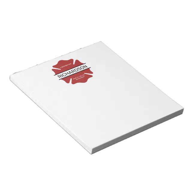 Personalized Firefighter Red Logo Symbol Notepad | Zazzle