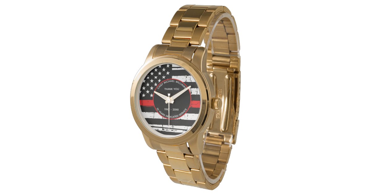 Personalized Firefighter Retirement Thin Red Line Watch | Zazzle