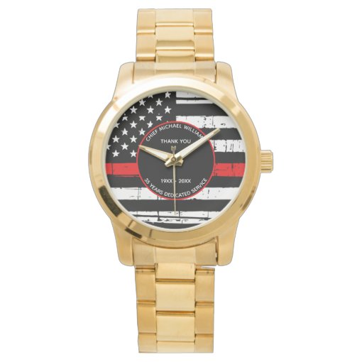 Personalized Firefighter Retirement Thin Red Line Watch | Zazzle