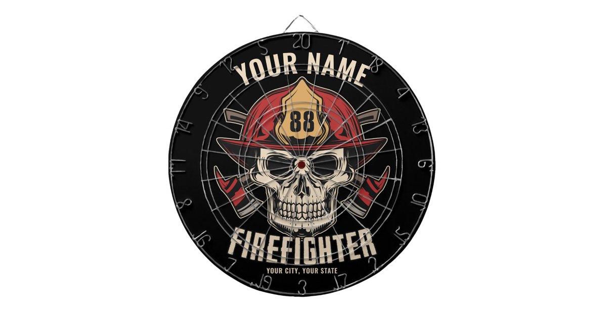 Personalized Firefighter Skull Fireman Fire Dept D Dart Board | Zazzle