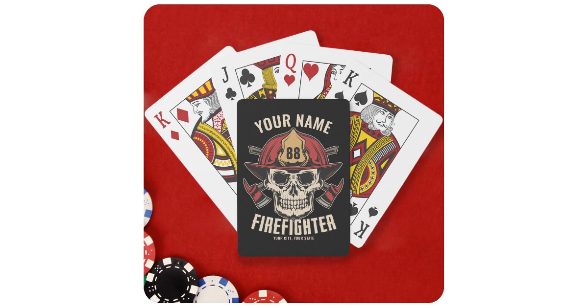 Personalized Firefighter Skull Fireman Fire Dept Poker Cards | Zazzle
