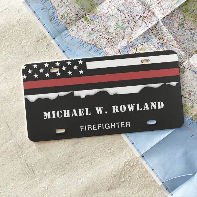 Personalized Firefighter Thin Red Line Fire Rescue License Plate | Zazzle