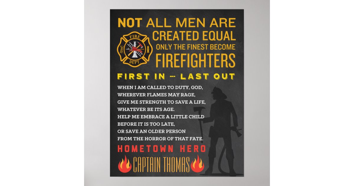 Personalized Fireman Gift. Firefighter Sign. EMT Poster | Zazzle