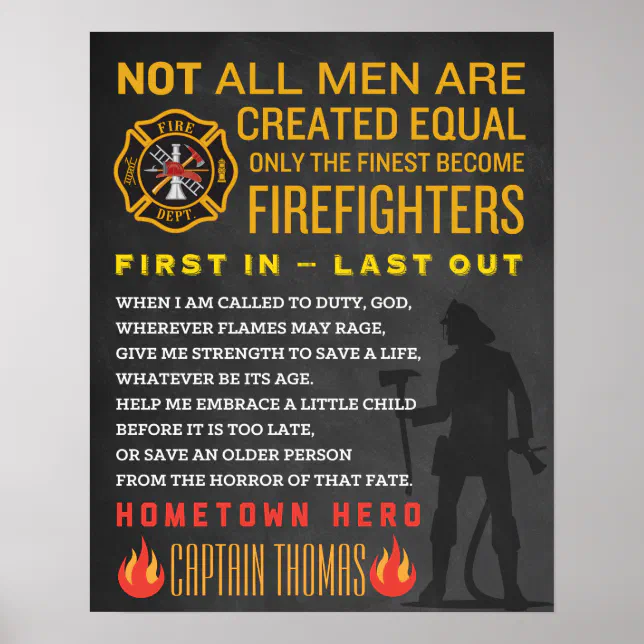Personalized Fireman Gift. Firefighter Sign. EMT Poster | Zazzle