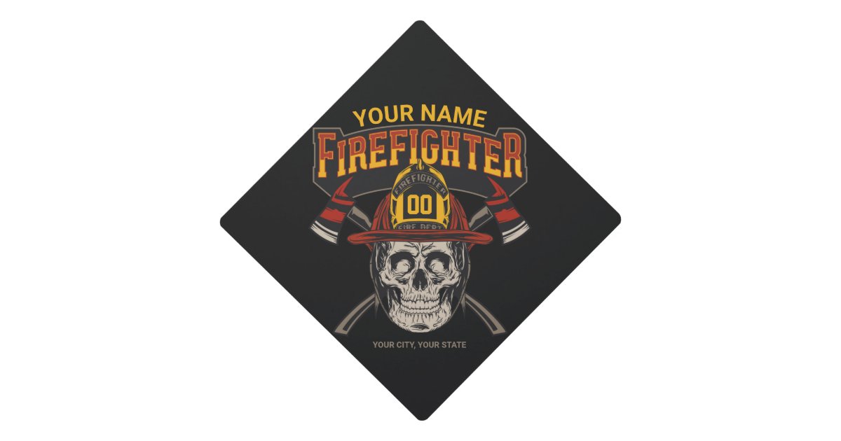 Personalized Fireman Skull Helmet Axe Firefighter Graduation Cap Topper ...