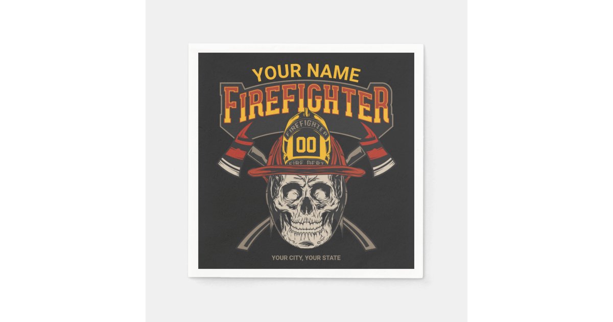 Personalized Fireman Skull Helmet Axe Firefighter Napkins | Zazzle