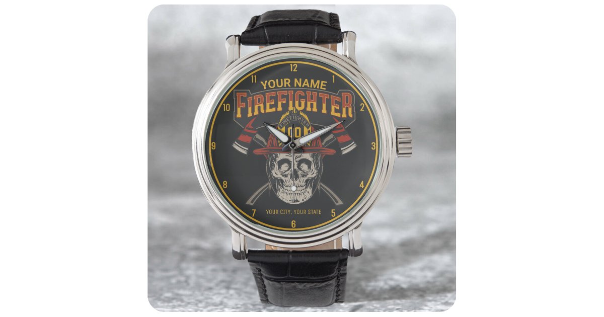 Personalized Fireman Skull Helmet Axe Firefighter Watch | Zazzle