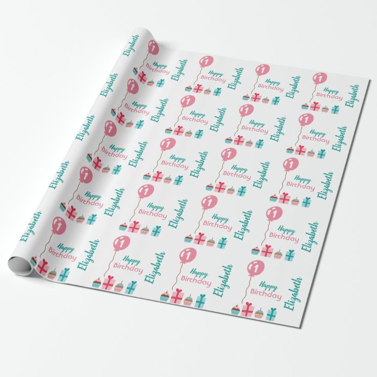 Personalized First Birthday girl Wrapping Paper | Zazzle