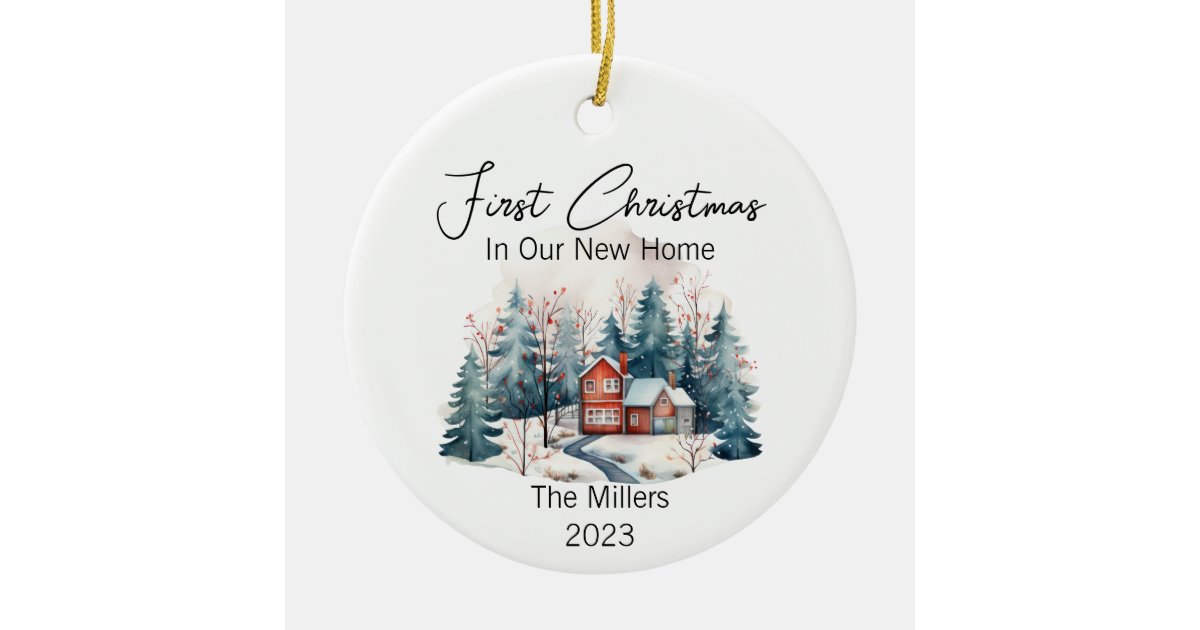 Personalized First Christmas New Home Watercolor Ceramic Ornament | Zazzle