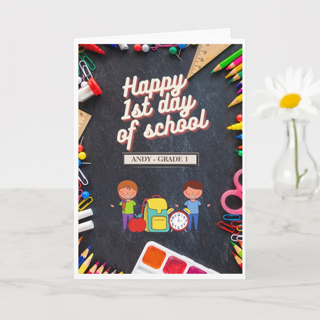 Personalized First Day of School Grade Greeting Card | Zazzle