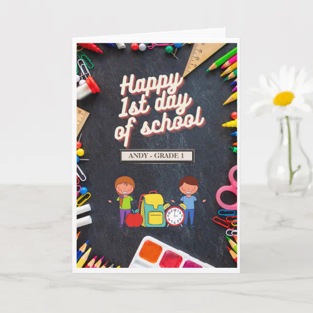 Personalized First Day of School Grade Greeting Card | Zazzle