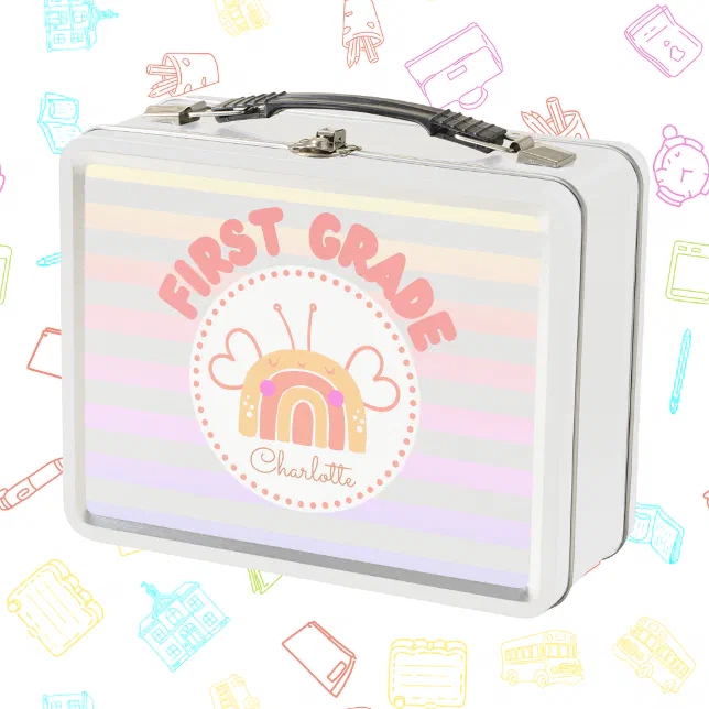 Personalized First Grade Rainbow Lunch Box | Zazzle