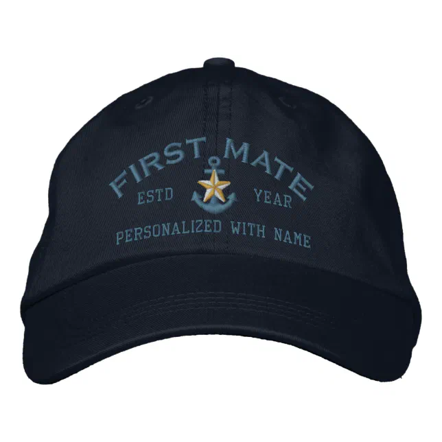 Personalized First Mate Coastal Star Anchor Embroidered Baseball Cap ...
