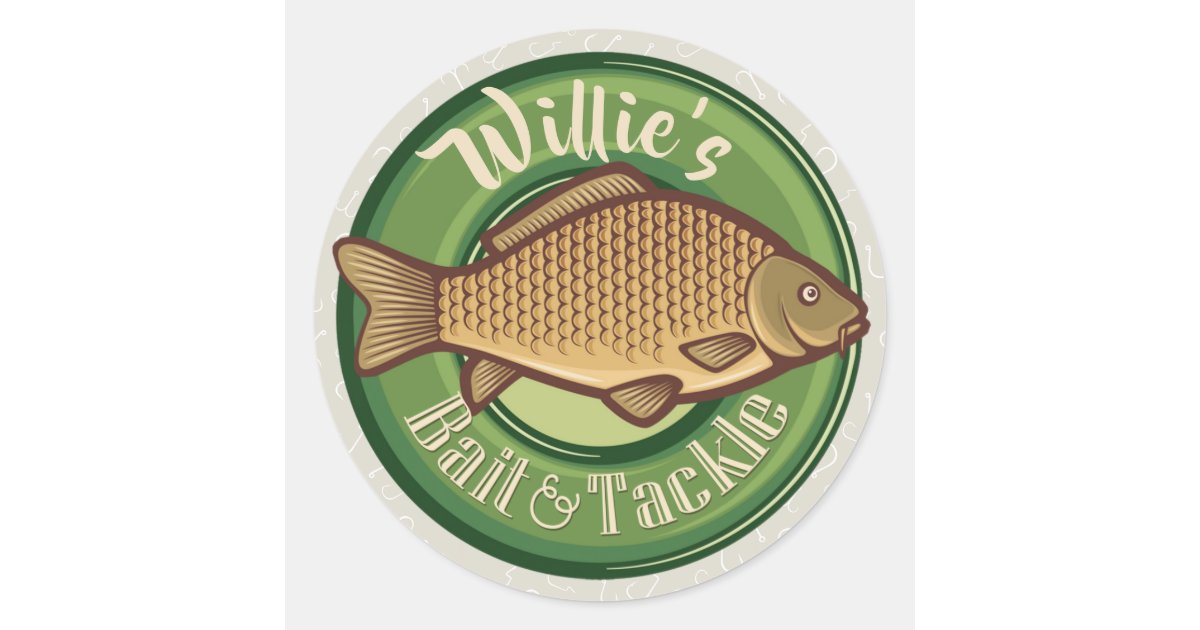 Personalized Fish and Tackle Shop Fishing Angler Classic Round Sticker ...