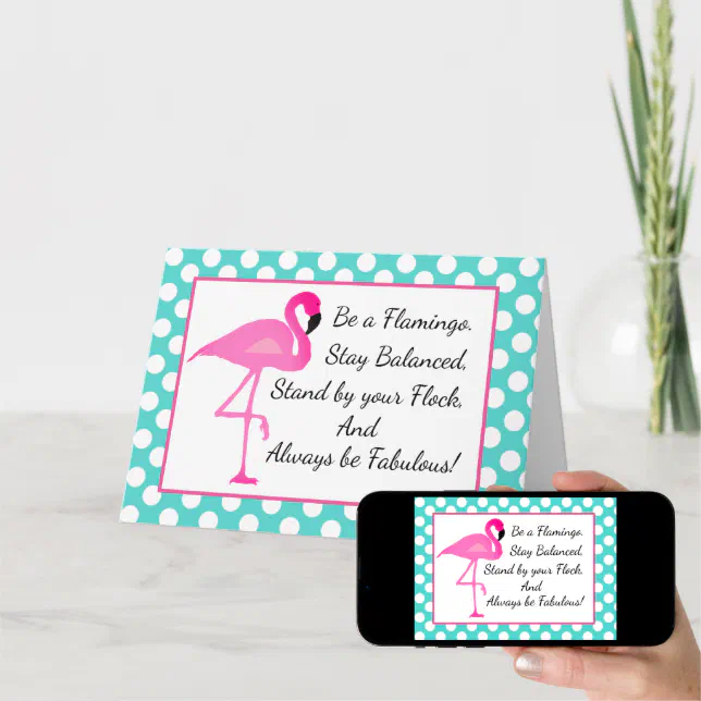 Personalized Flamingo and Polka Dot Greeting Card | Zazzle