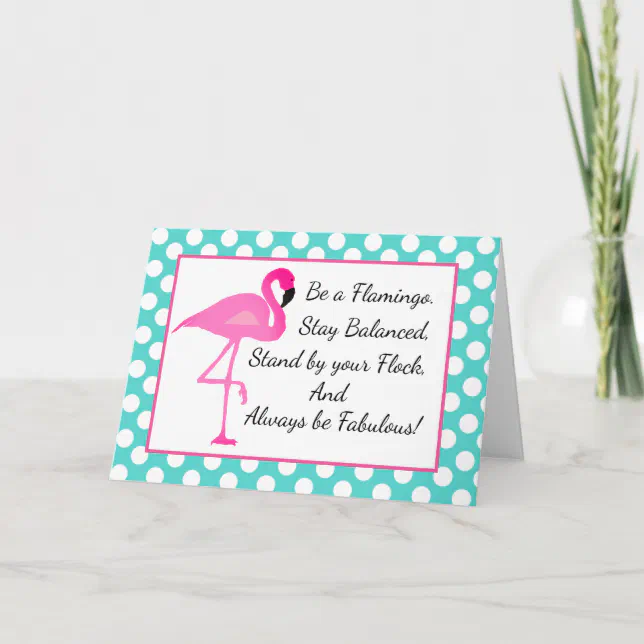 Personalized Flamingo and Polka Dot Greeting Card | Zazzle