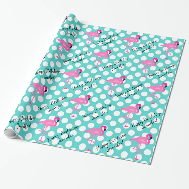 Personalized Flamingo and Polka Dot Wrapping Paper | Zazzle