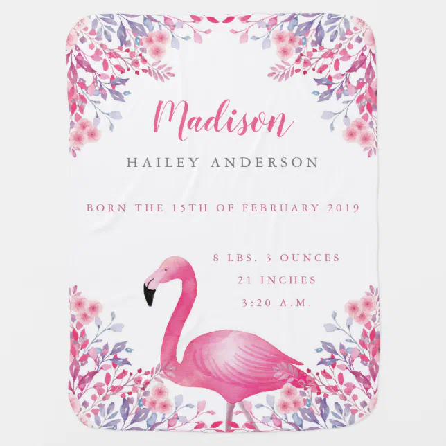 Personalized Flamingo Birth Announcement Blanket | Zazzle
