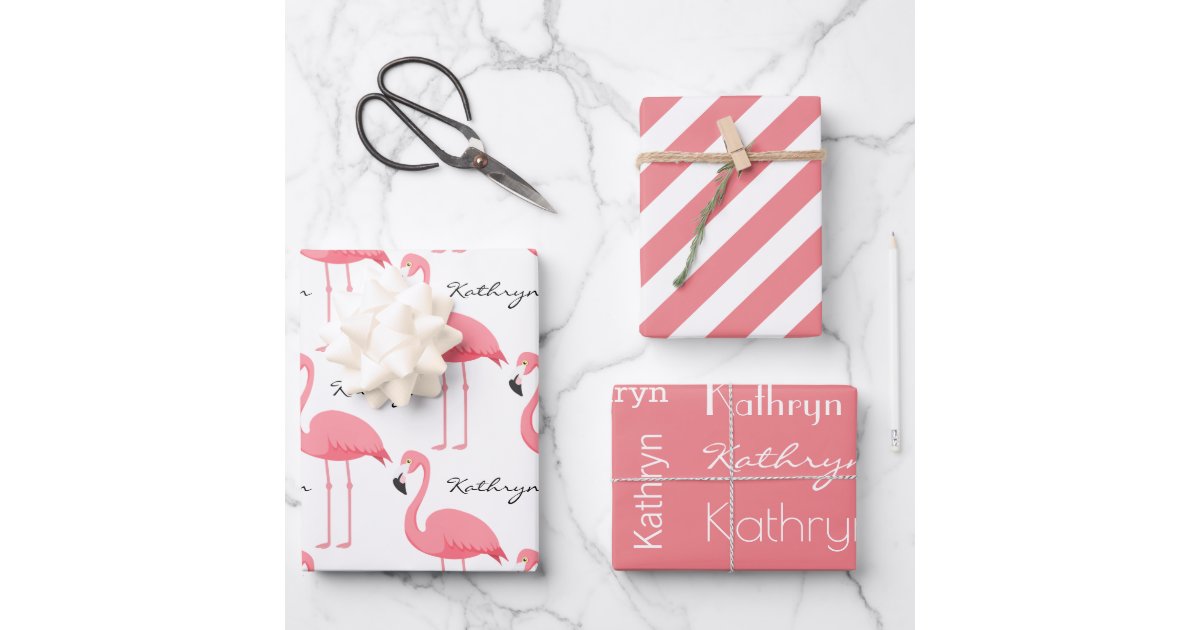 Personalized Flamingos Wrapping Paper Sheets | Zazzle