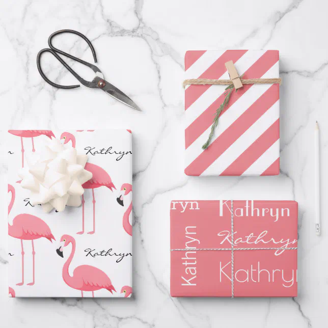 Personalized Flamingos Wrapping Paper Sheets | Zazzle