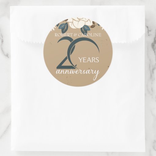 Personalized Floral 20th Wedding Anniversary Classic Round Sticker | Zazzle