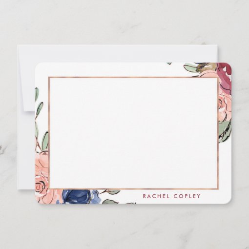 Personalized Floral Blue Pink Elegant Stationery N Note Card | Zazzle