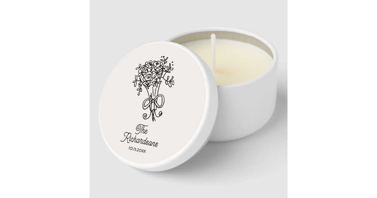 Personalized Floral Bouquet Doodle Wedding Favor Mini Candle Favors ...