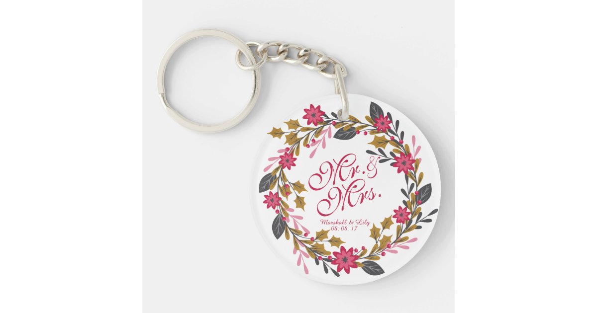 Personalized Floral Christmas Wedding Keychain | Zazzle