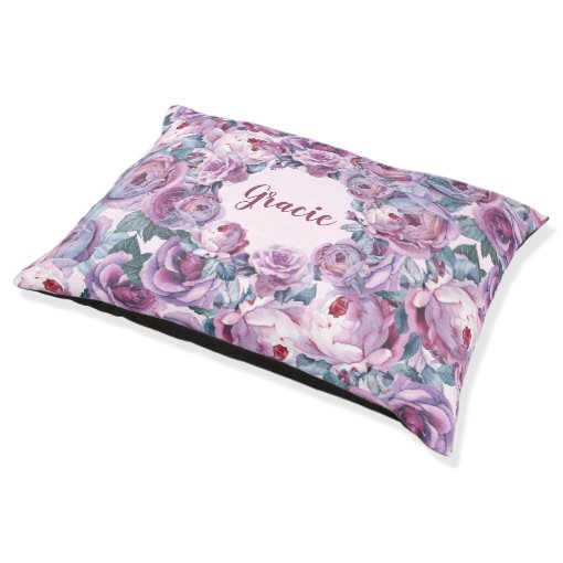 Personalized floral dog bed Purple roses | Zazzle