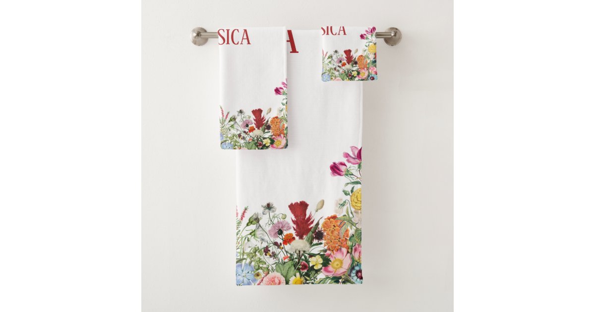 Personalized Floral Garden Colorful Flowers Bath Towel Set | Zazzle