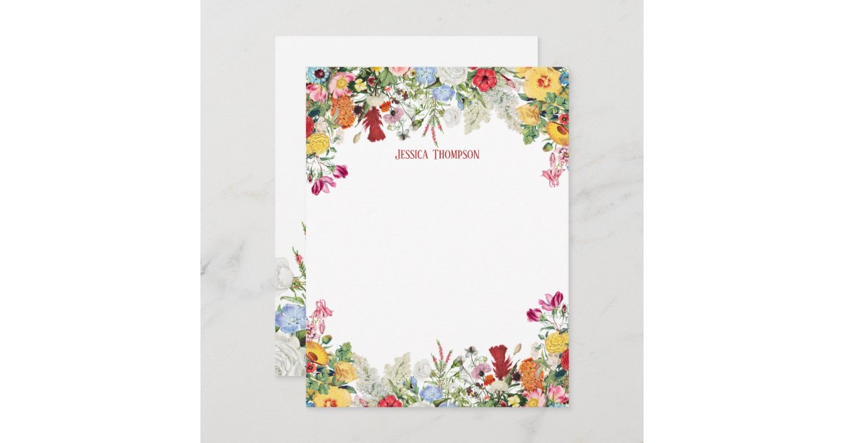 Personalized Floral Garden Colorful Flowers Note Card | Zazzle