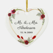 Personalized Floral Heart Photo Mr. & Mrs. Wedding Ceramic Ornament ...