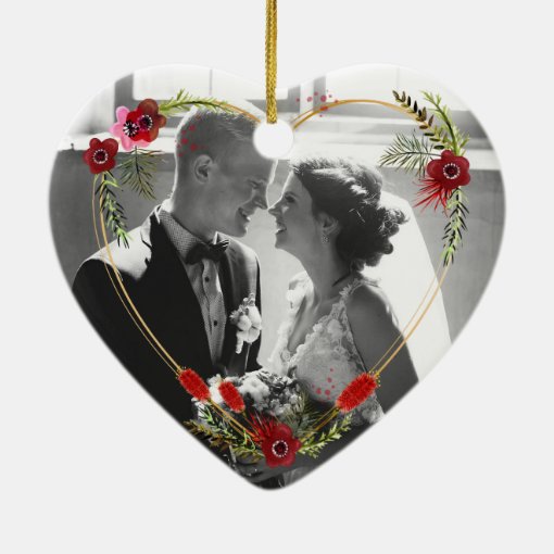 Personalized Floral Heart Photo Mr. & Mrs. Wedding Ceramic Ornament ...
